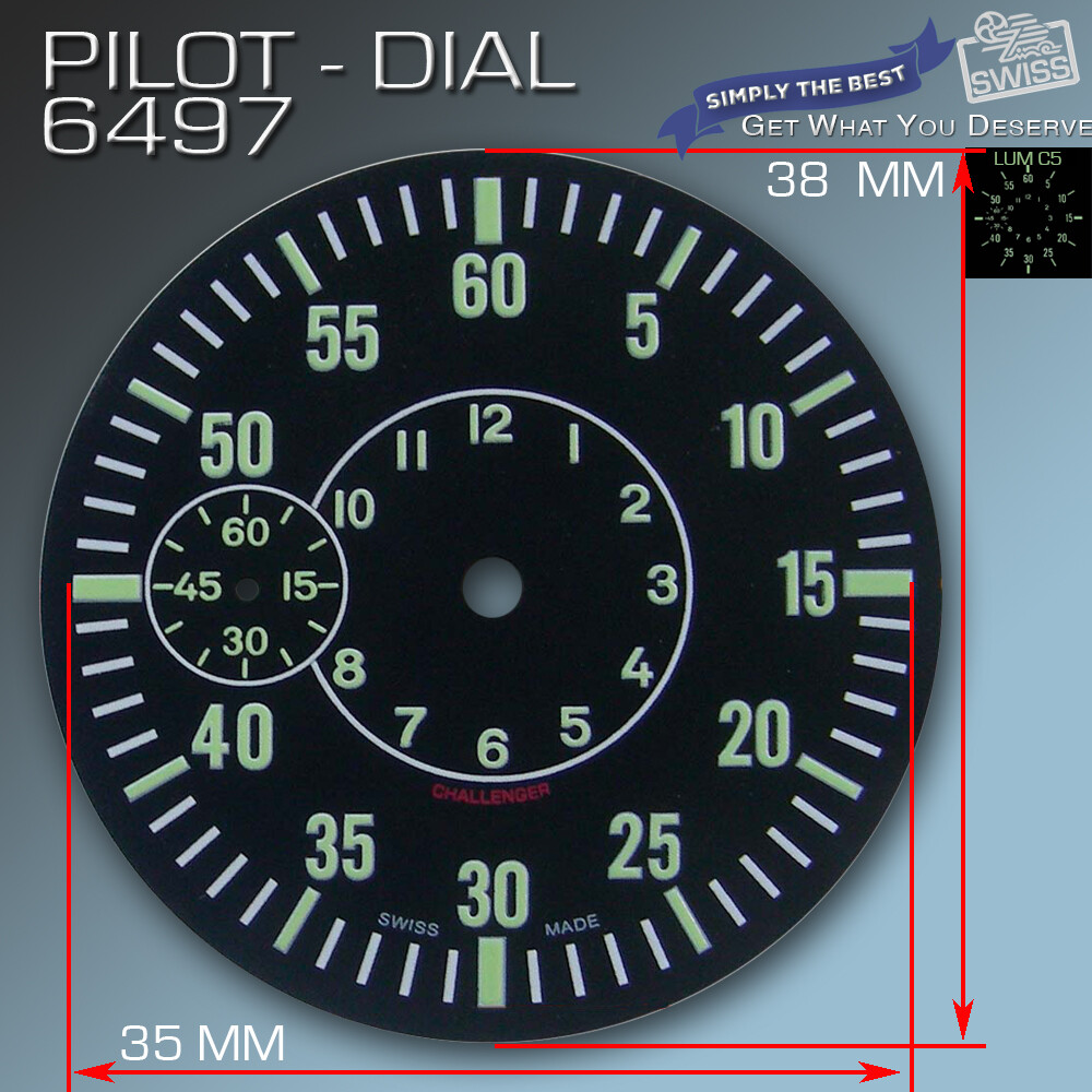 DIAL PILOT Ø 38 MM, FOR MOVEMENT ETA UNITAS 6497/98, BLACK OR SILVER | eBay