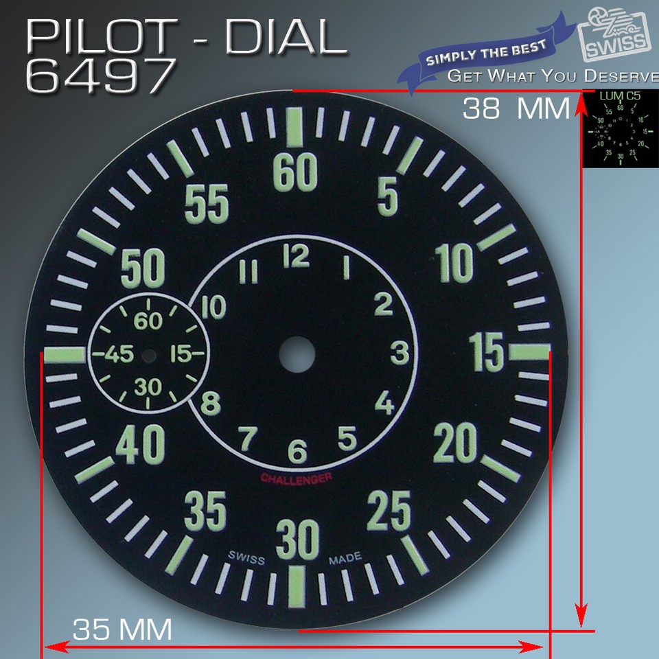 DIAL PILOT Ø 38 MM, FOR MOVEMENT ETA UNITAS 6497/98, BLACK OR SILVER | eBay