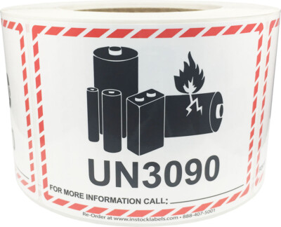Lithium Battery UN3090 Shipping Labels, 3.25 x 4.25 Inches, 500 Labels ...