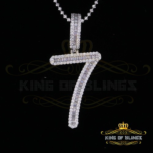 White 925 Sterling Silver Numberic Number '7' Pendant with 3.66ct Cubic ...