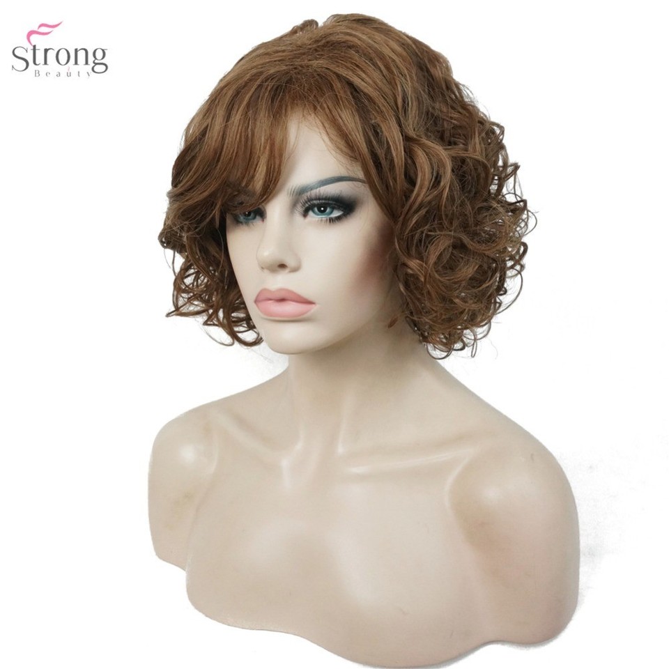 Women's Brown Medium Curly Hairstyles Hair Wig Synthetic Wigs for Women ...