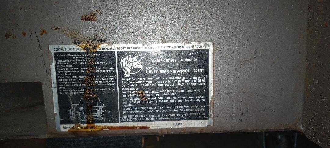 used wood burning stove iron plate Fisher fireplace Honey Bear insert ...