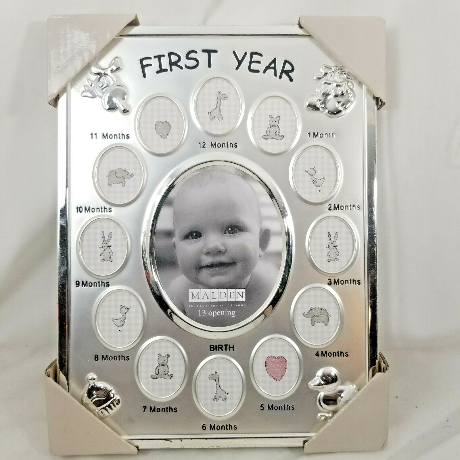 Babys First Year Collage Picture Frame Track all 12 Months Silver Shiny ...