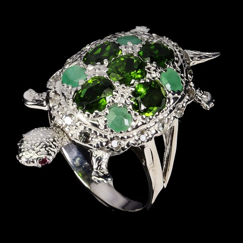 925 Sterling Silver Ring Oval Chrome Diopside 5x4mm Emerald Gemstone ...