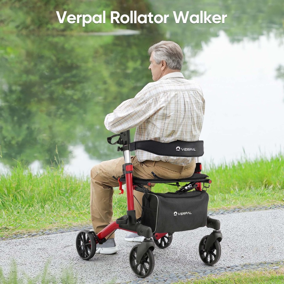 VERPAL Folding Rollator Walker Aluminum Rolling Walker 350LB Capacity 8 ...