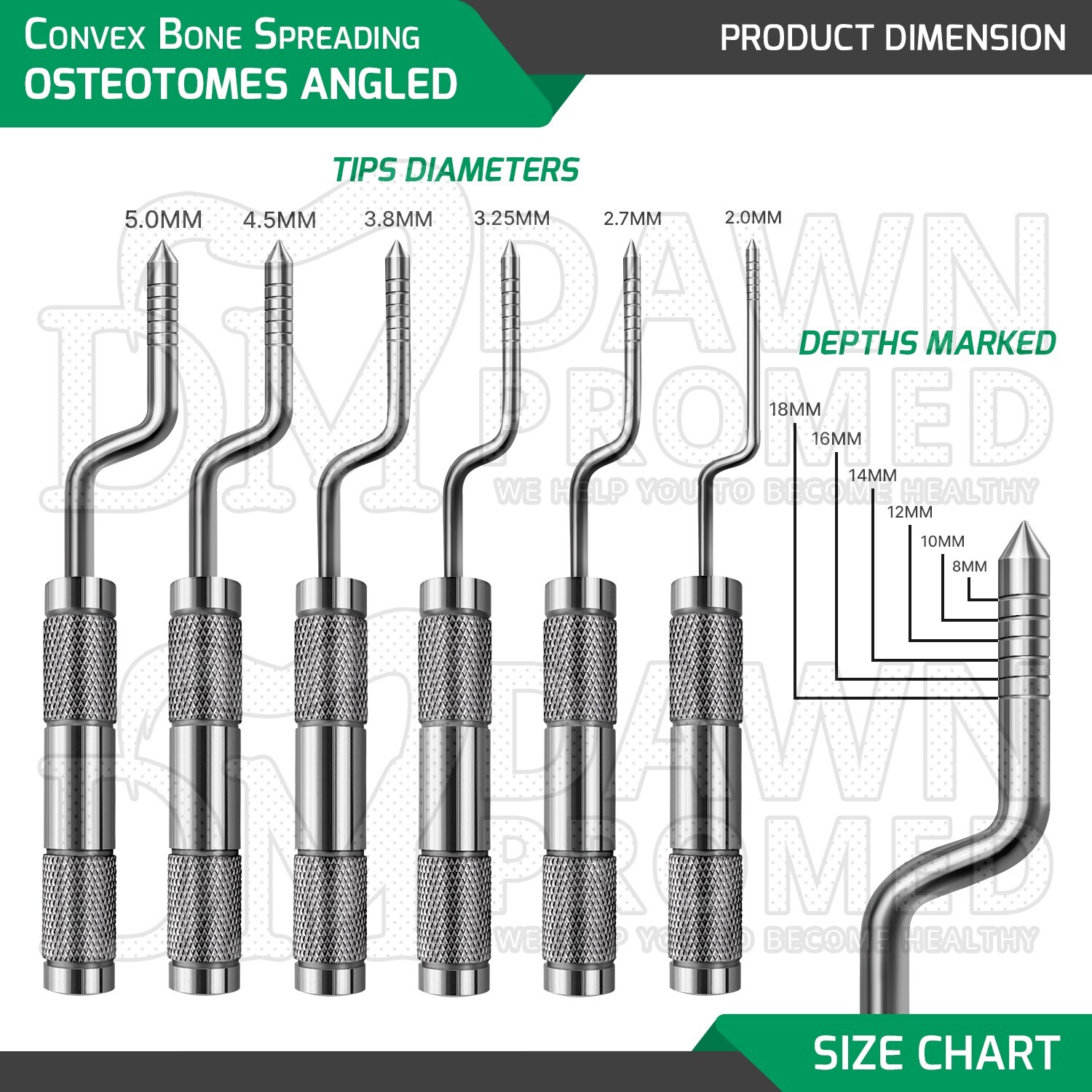 6 Pcs Convex Bone Spreading Osteotomes Angled Dental Implant Set German Grade | eBay