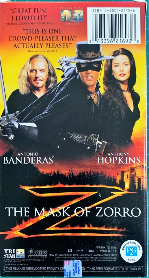 The Mask of Zorro ( VHS, 1998 ) Antonio Banderas Anthony Hopkins | eBay