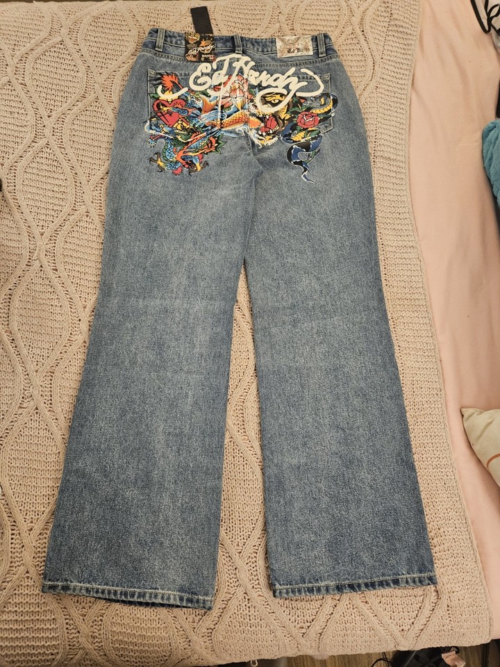 NWT Ed Hardy Heart Dragon Tiger Rose Baggy Jeans Size 30 | eBay