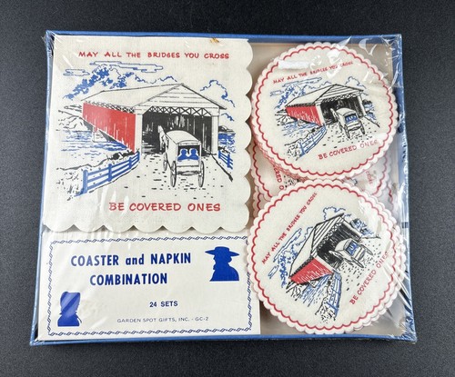 Vintage 1960's Covered Bridge Paper Coaster and Napkin 24 Sets Sealed ...