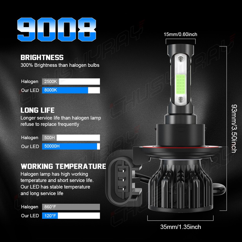 2X H13 9008 LED Headlight Super Bright Bulbs Kit 420000LM Blue Hi-Lo ...