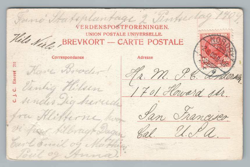 Bowler Hat Men on Beach Dunes FANO Denmark Stamp Hand Colored San ...