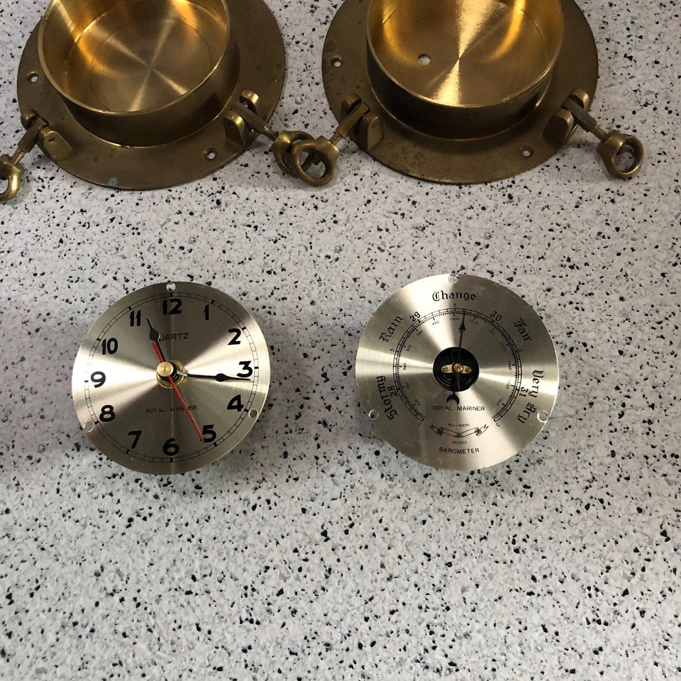 Vintage Brass Porthole Clock and Barometer Mounts- FOR PARTS/REPAIR ...