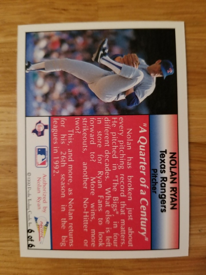 Nolan Ryan 1992 Pacific White Border Insert Card #6 Mint Condition | eBay