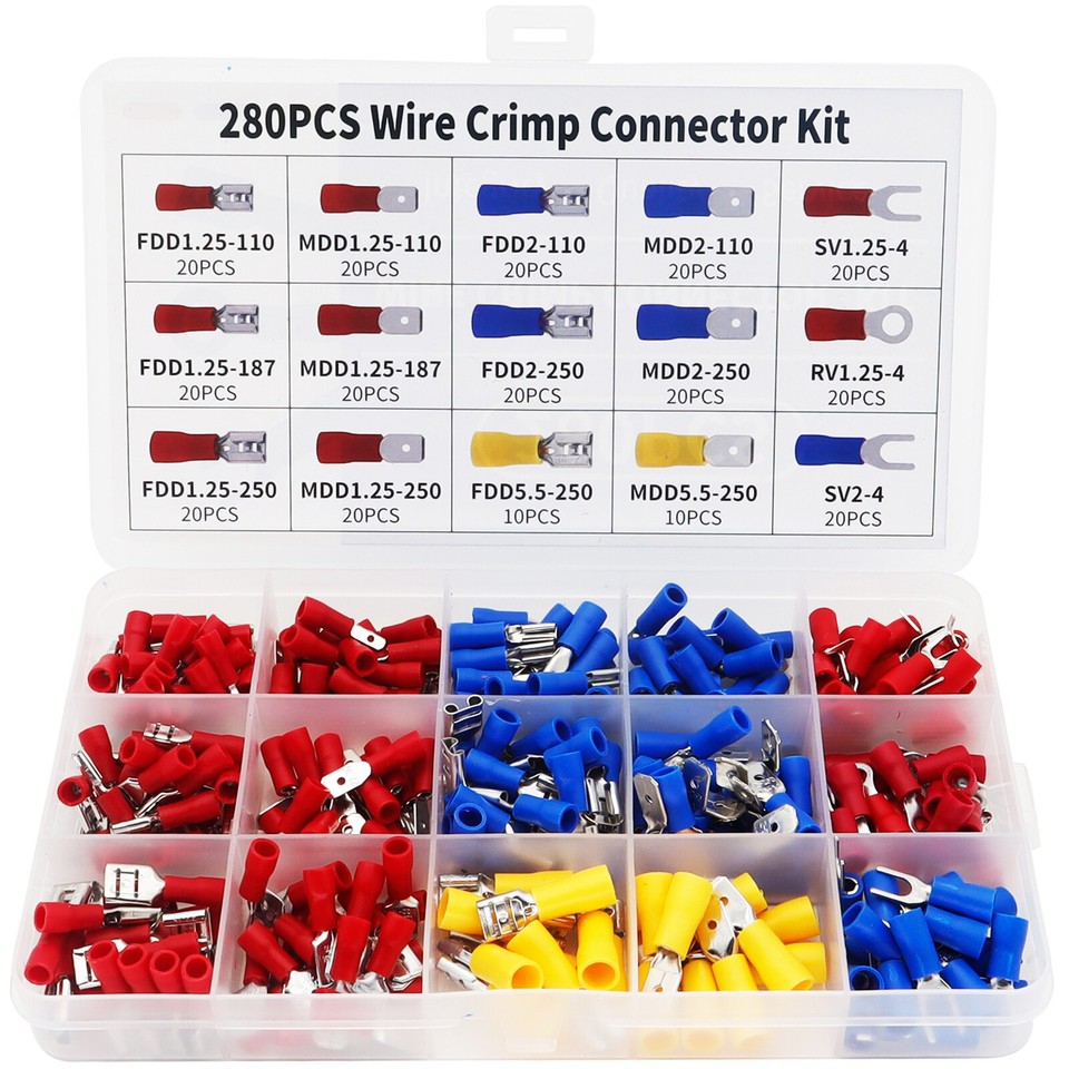 Car Wire Assorted Insulated Electrical Terminals Connectors Crimp Box ...