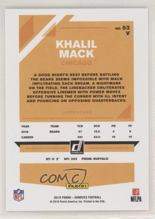 2019 Panini Donruss Photo Variation Khalil Mack #53V b4o | eBay UK