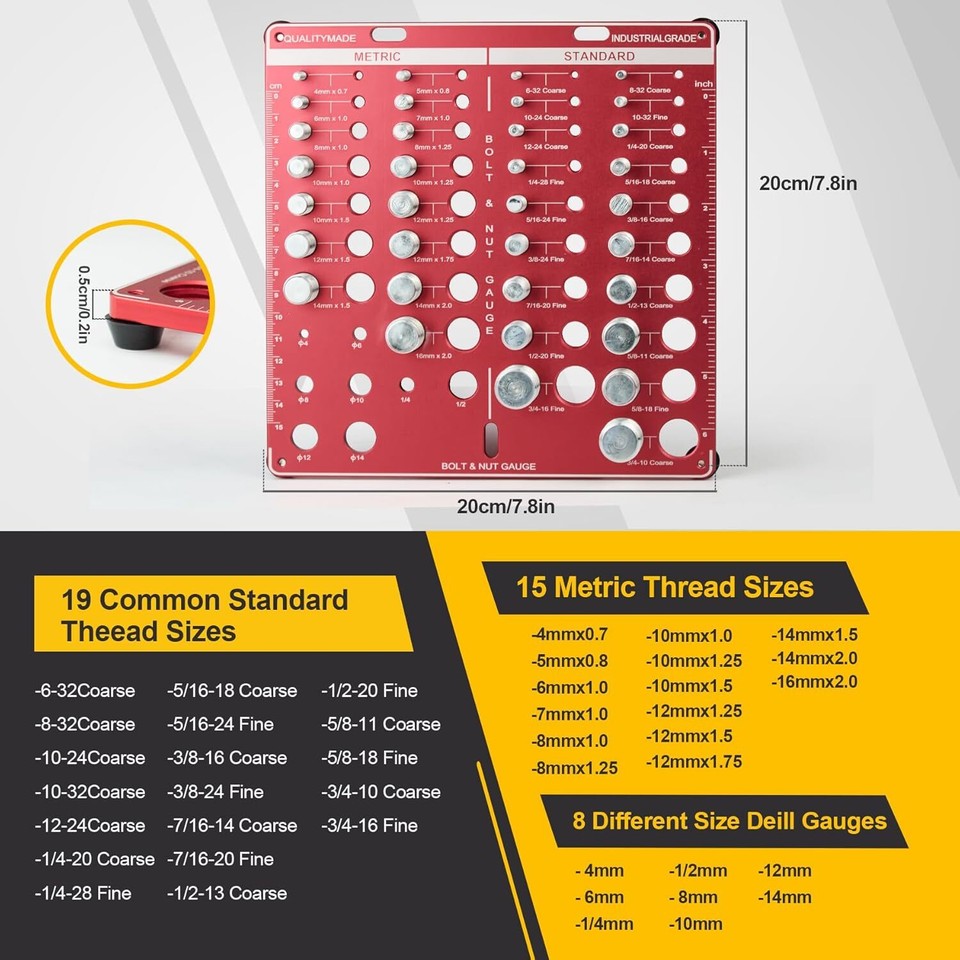 34 Nut and Bolt Inch and Metric Thread Checker Screw Thread Identifier ...