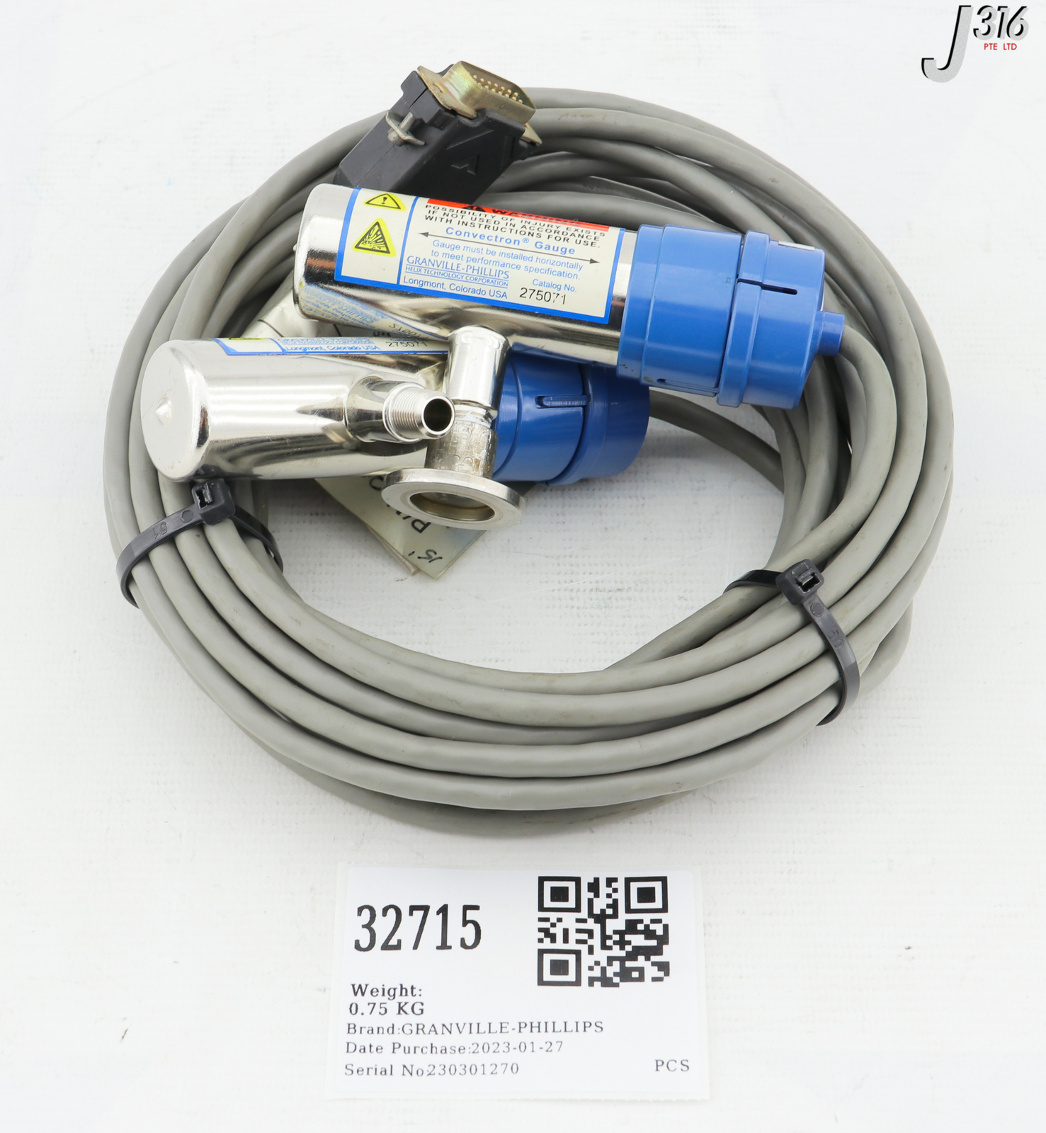 32715 GRANVILLE-PHILLIPS CONVECTRON GAUGE SENSOR W/ CABLES CONNECTIONS ...