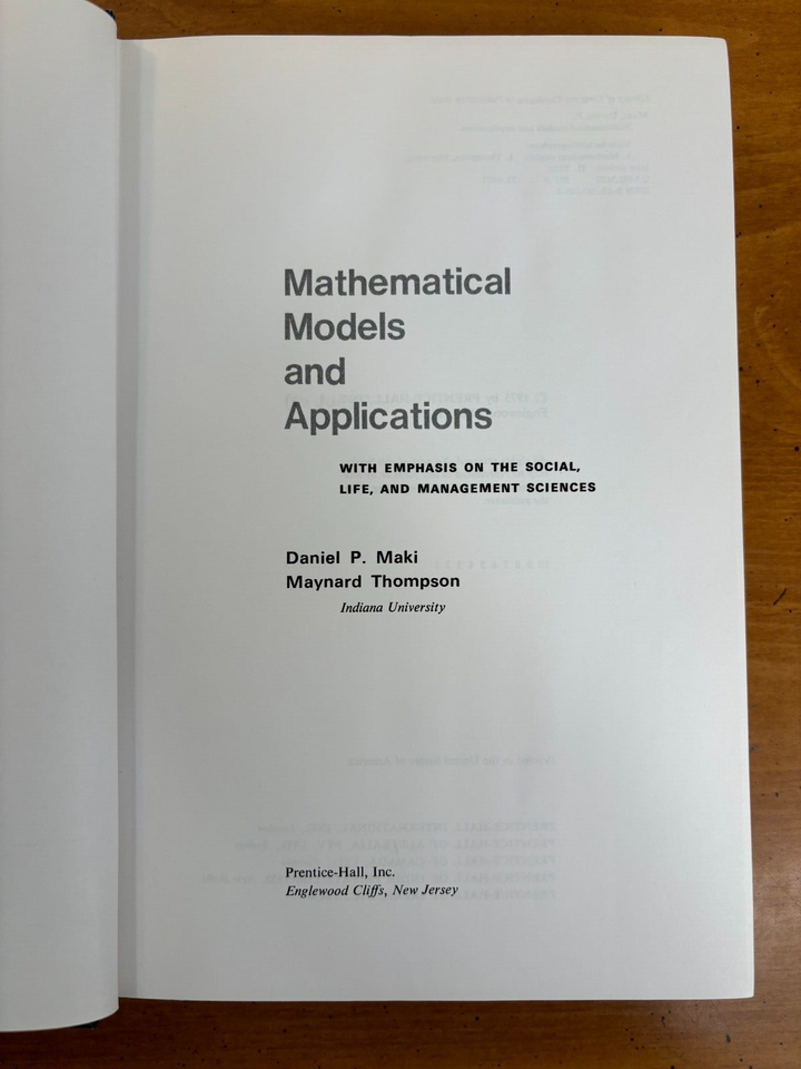 1973 Mathematical Models and Applications by Maki - HC DJ 1st Edition ...