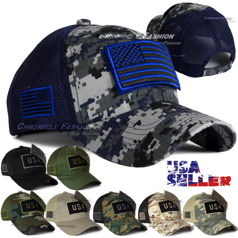 Baseball Cap Trucker Hat USA American Flag Army Military Solid ...