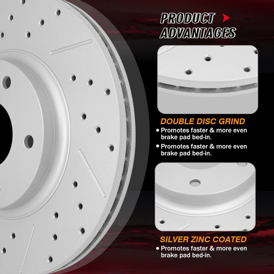 Single Piston Front Rear Drilled Rotors Brake Pads for 2014 - 2021 Jeep ...
