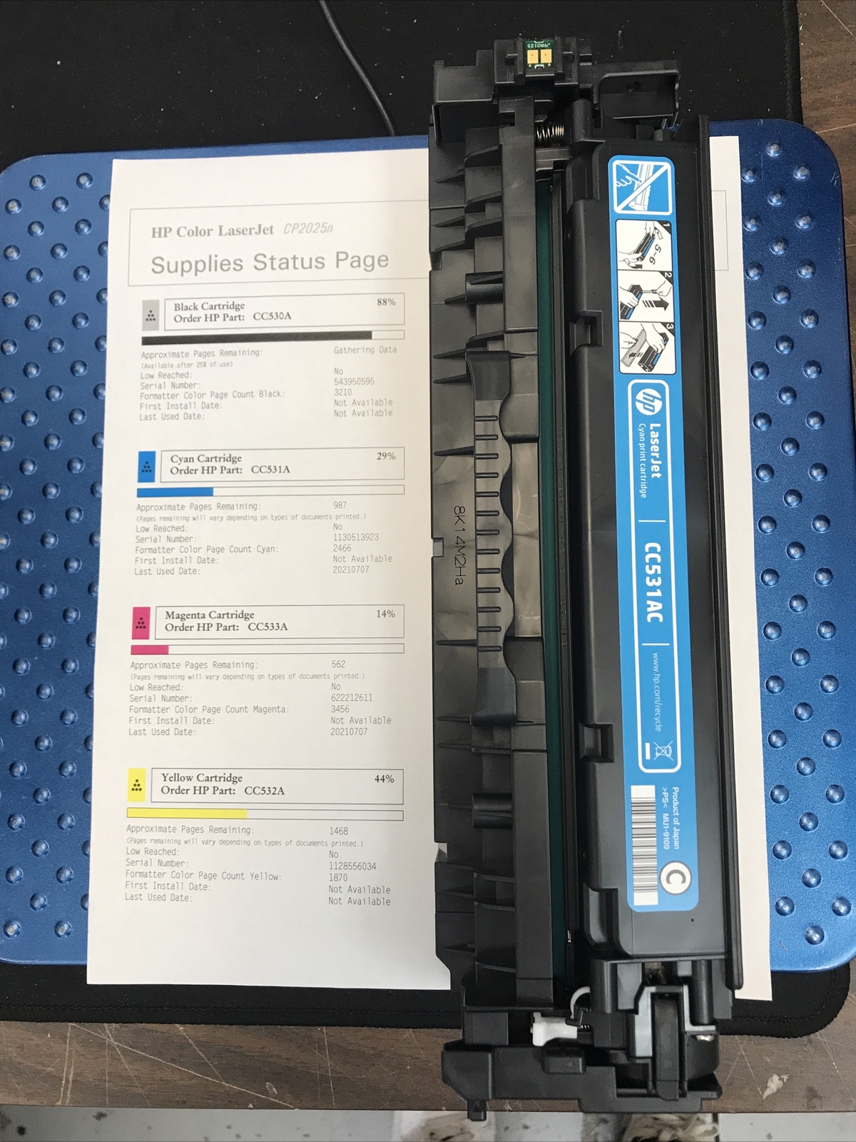 HP Laserjet Cyan CC531AC Print Cartridge CP2025 w/ 29% Remaining OEM ...
