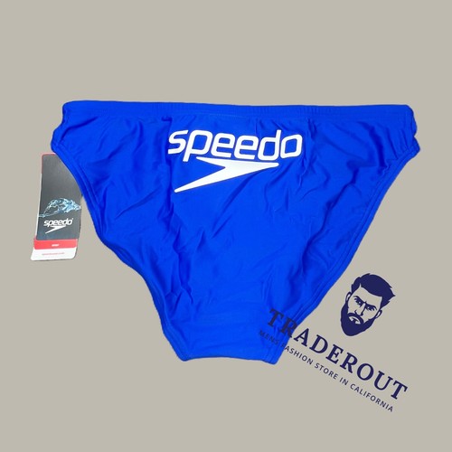 Speedo Men blue with white back logo brief bikini Swimwear size 30 36 ...