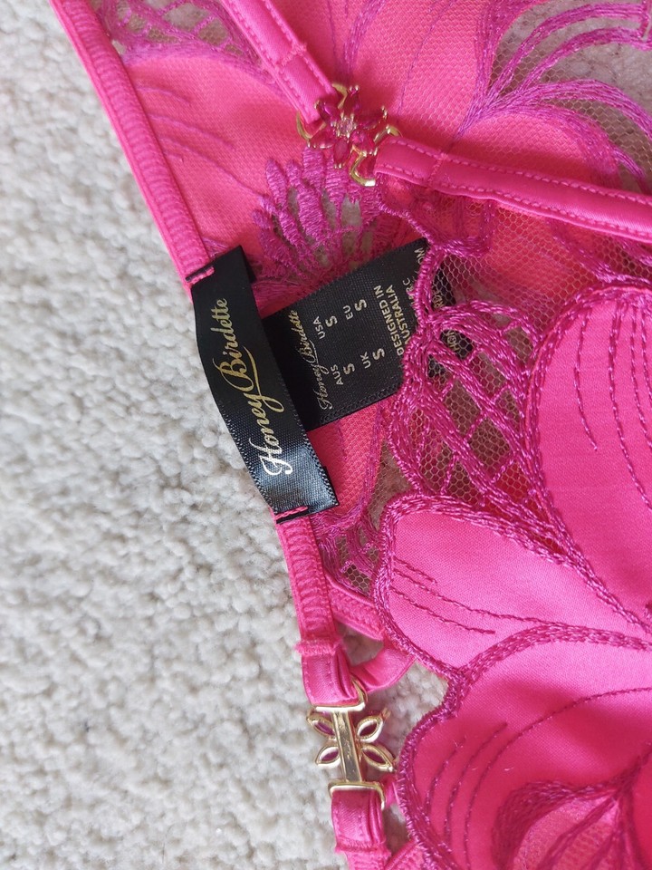 HONEY BIRDETTE ALLIE HOT PINK FLORAL EMBROIDERY OPEN BACK BRIEF S SMALL ...