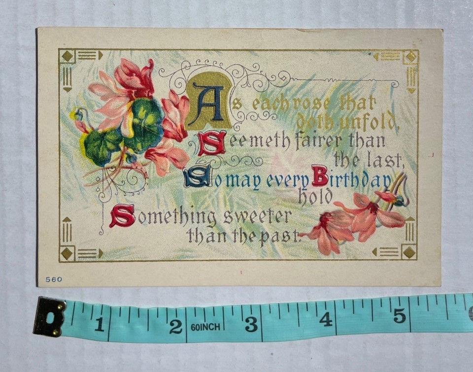 Antique 1900s Birthday Postcard Embossed Roses Poem Floral Gold Trim | eBay