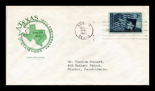 US COVER TEXAS STATEHOOD 100TH ANNIVERSARY FDC SCOTT 938 HOUSE OF ...