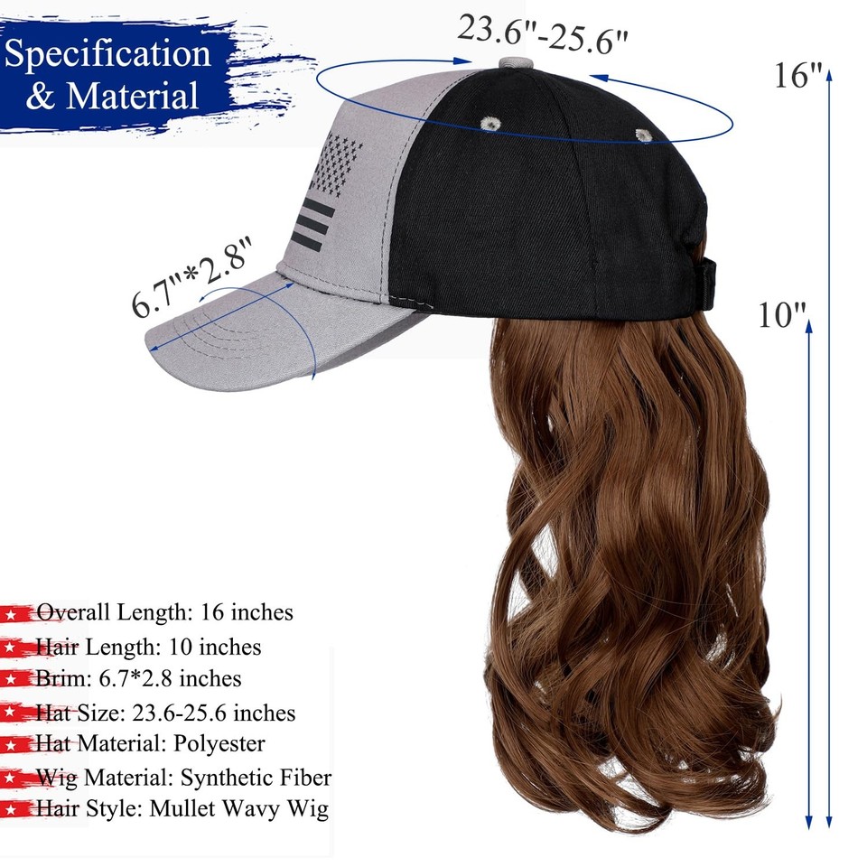 USA Flag Mullet Cap with Synthetic Hair 80s Men Baseball Hat Wig Merica ...
