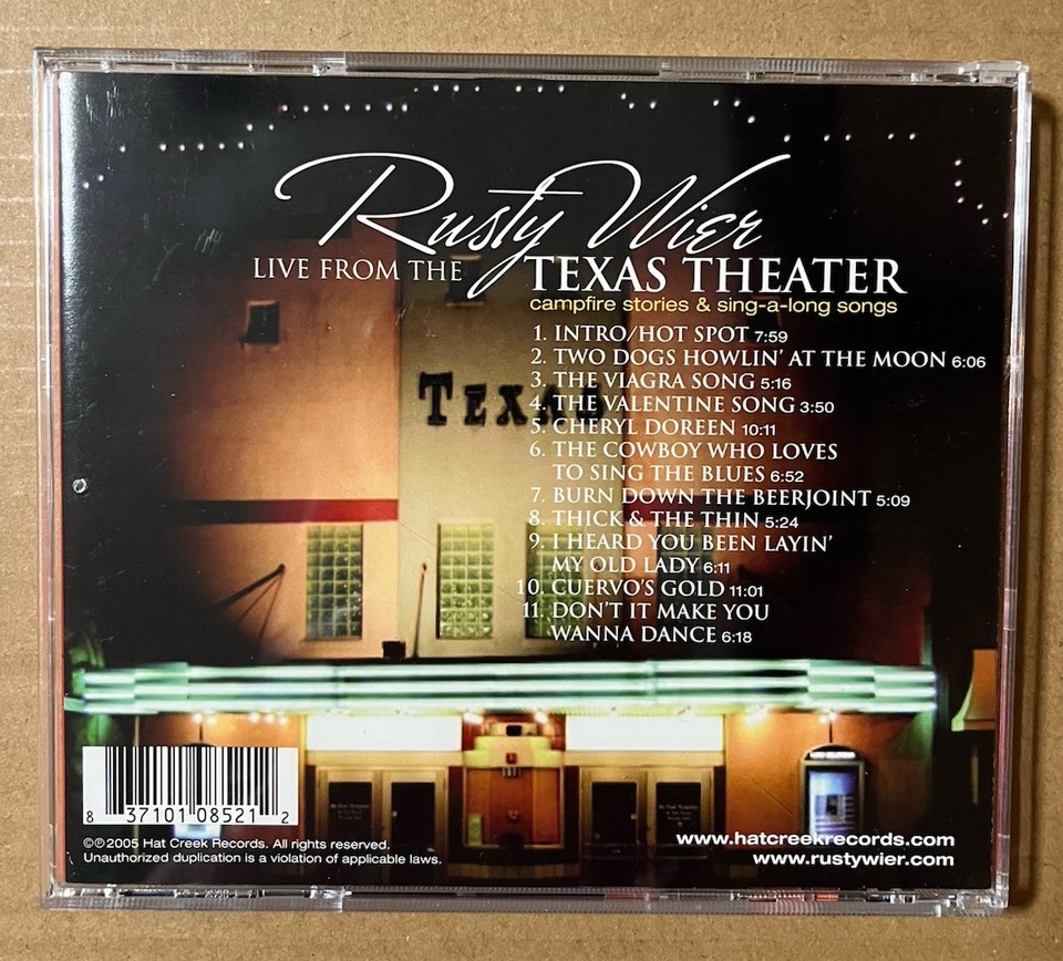 RUSTY WIER "Live From The Texas Theater" '05 Hat Creek CD Texas Country ...