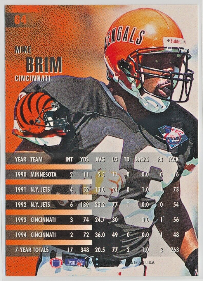 1995 Fleer Football - Mike Brim - Cincinnati Bengals - Base - #64 | eBay