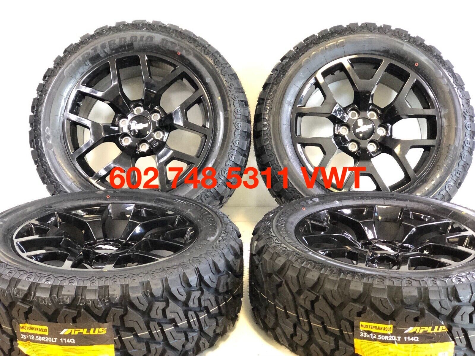 20 INCH GMC & CHEVY SILVERADO SNOWFLAKE WHEELS BLACK RIMS MT TIRES ...
