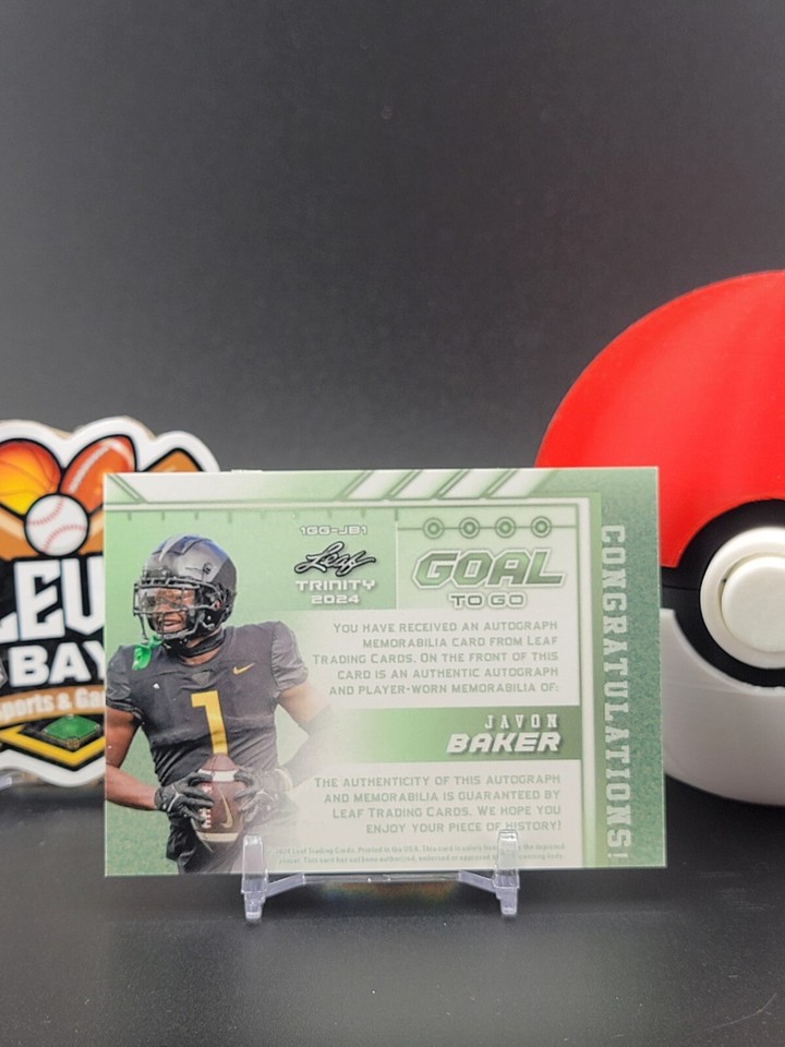 Javon Baker 2024 Leaf Trinity Auto /25 2 Color Patch Patriots UCF Bama ...