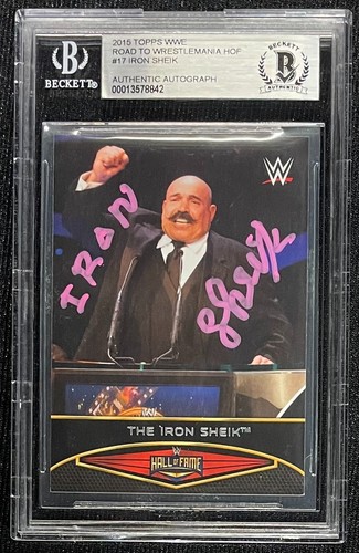 THE IRON SHEIK SIGNED 2015 TOPPS WWF HOF CARD #17 BECKETT AUTHENTICATED ...