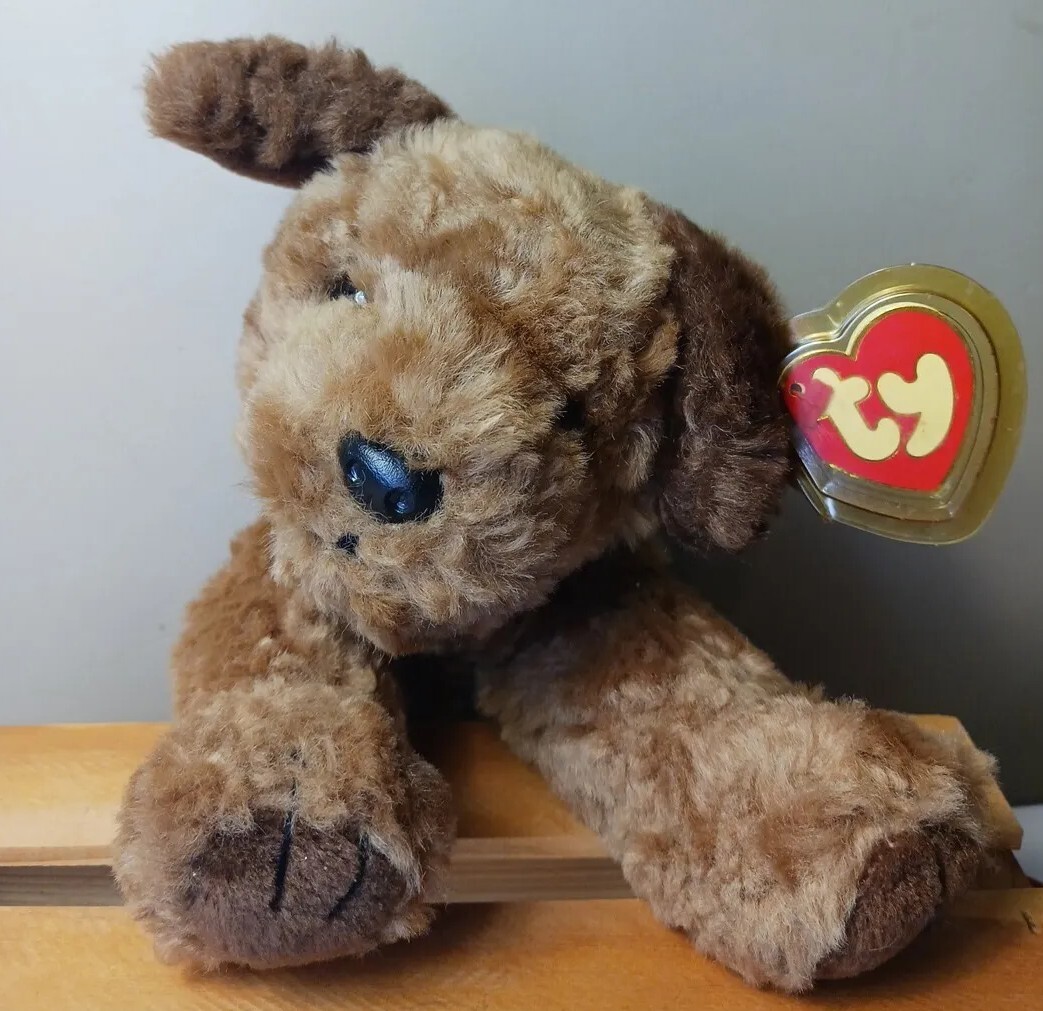 Ty Chips Dog Plush 10" Two Tone Brown Beanie Stuffed Animal Toy Retired ...