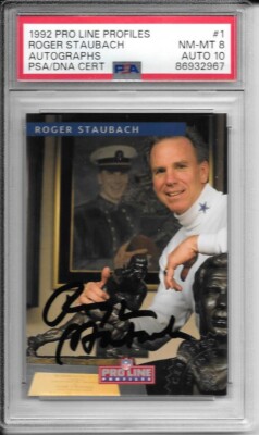 ROGER STAUBACH Cowboys HOF Signed 1992 Pro Line Profiles Autograph PSA8 ...