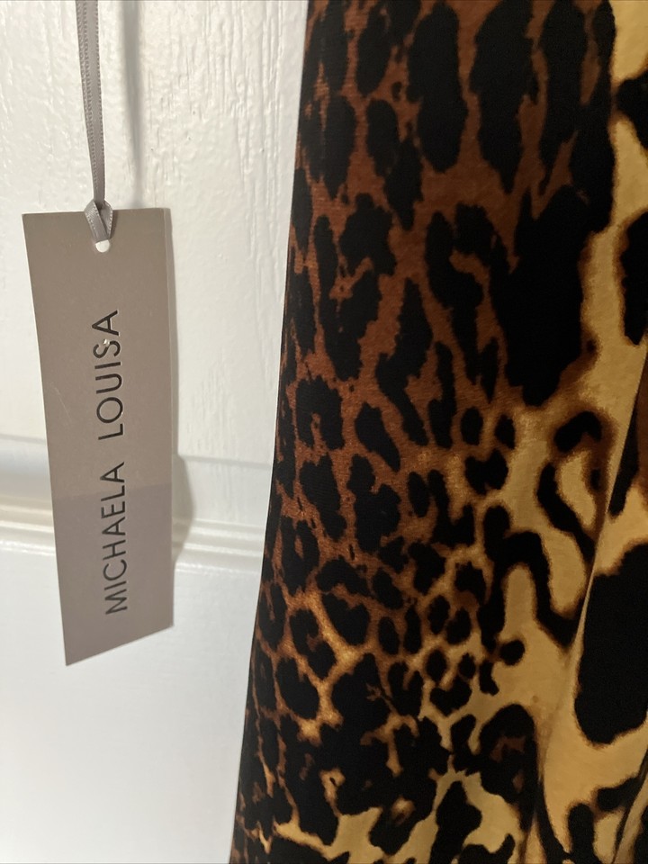 MICHAELA LOUISA LEOPARD PRINT DRESS 14 Lined Lace Up Accent Long Sleeve ...