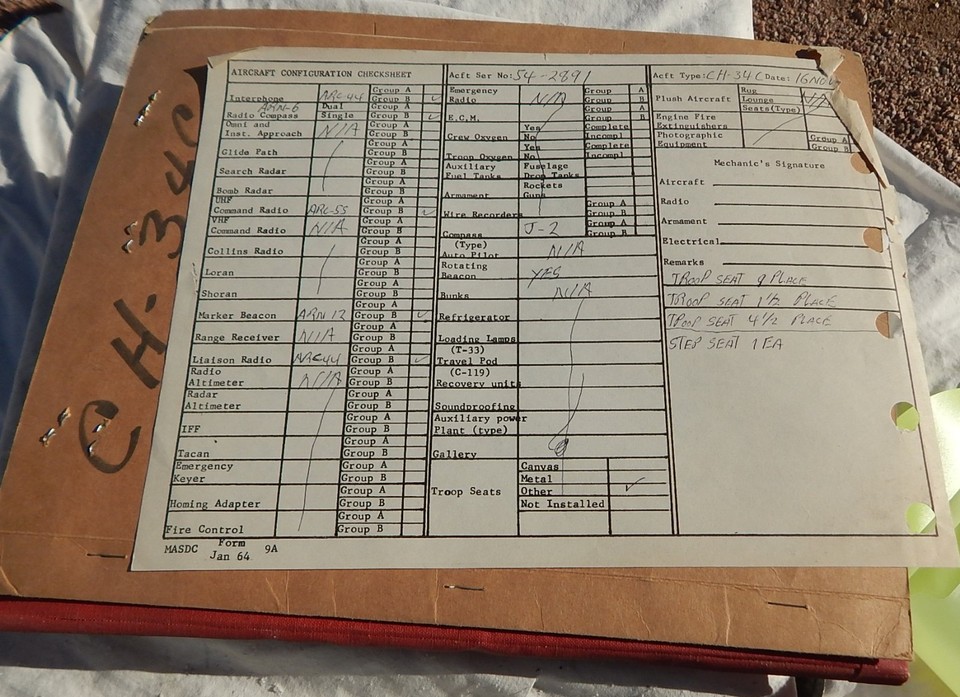 US Army CH-34C Sikorsry Choctaw Helicopter Aircraft 54-2891 Log Book ...