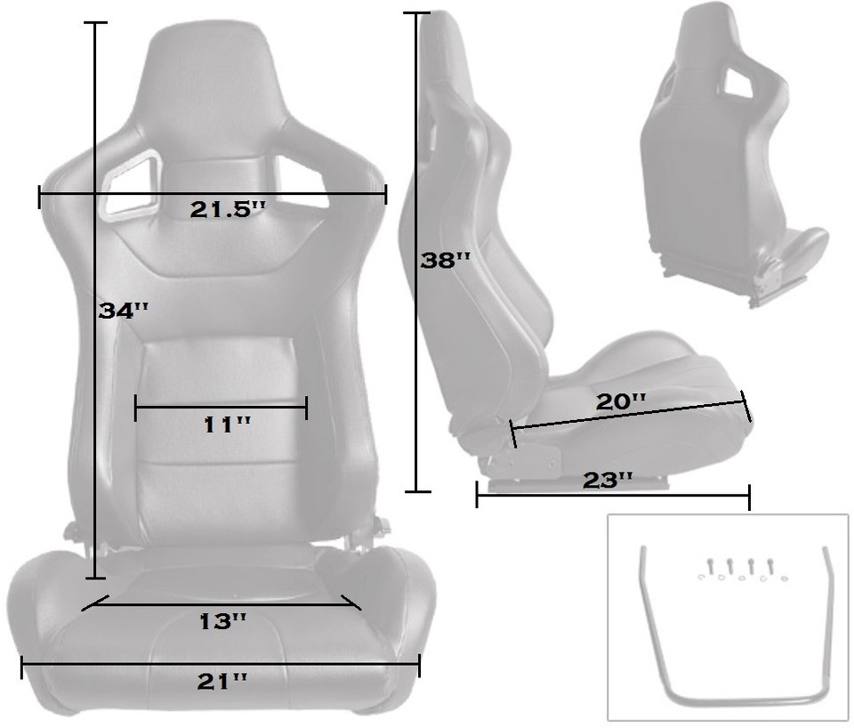 2 X Black Cloth Racing Seats RECLINABLE W/ SLIDERS FIT FOR ALL Ford ...