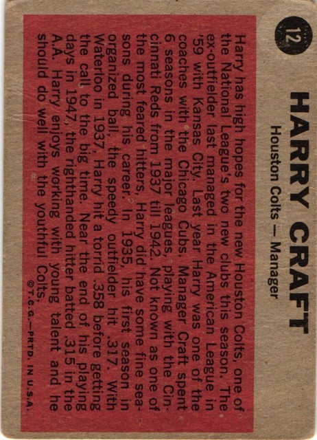 1962 Topps - #12 Harry Craft for sale online | eBay