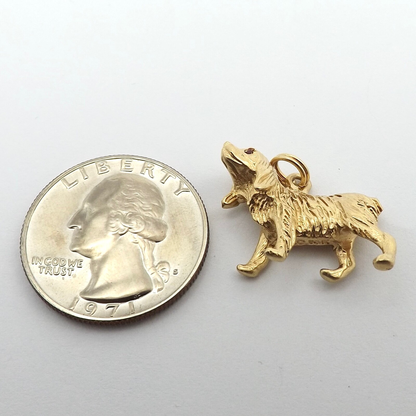 14k Gold Cocker Spaniel Dog Ruby Eyes Charm Pendant 7… - Gem