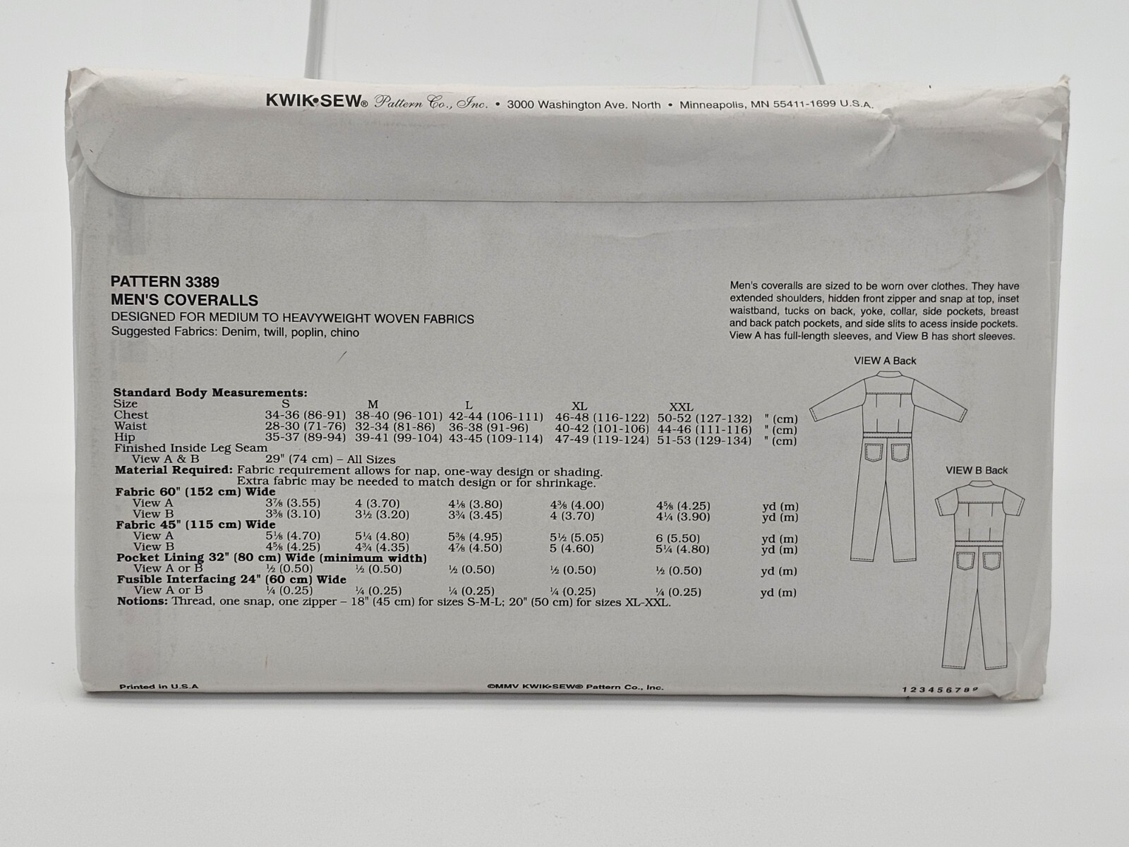 K3389 Kwik Sew Men's Coveralls Sewing Pattern Sizes 34-52 for sale ...