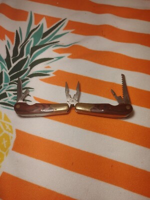 Wood/Brass-Tone HUSKY 25th Anniversary Multi-Tool/Folding Pocket Knife ...