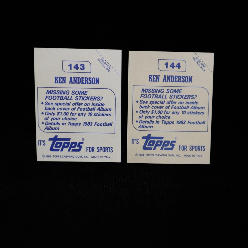 1983 Ken Anderson Cincinnati Bengals DUEL FOIL Topps Stickers #143/144 ...