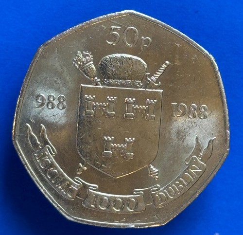 Irish EIRE Ireland 1988 Fifty Pence 50p coin, Dublin Millennium [32845 ...