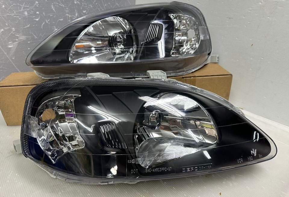 1998-2000 Depo Honda Civic Type R Style EK9 EK4 EM1 Black Headlights ...