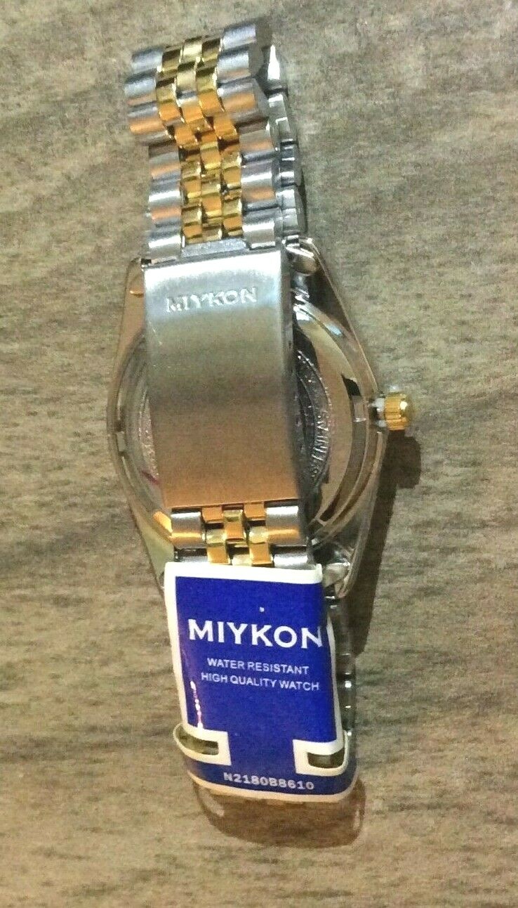 Miykon Mens Watch Round Green Date Dial White Hour Numbers Two Tone ...