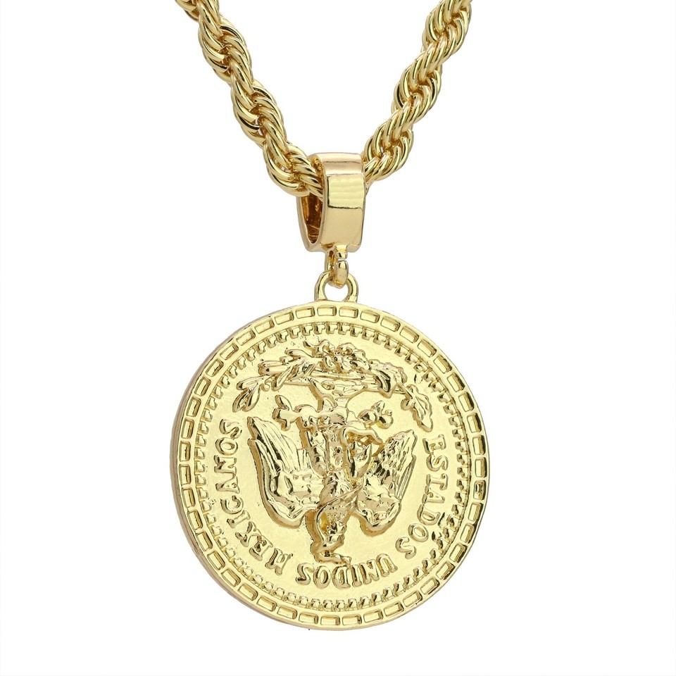 Centenario 50 Pesos Pendant Iced Cubic-Zirconia Rope Chain 14k Gold ...