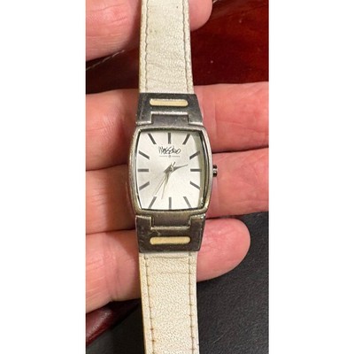 Women's 22mm Brushed Metal Tone Mossimo Watch, White Leather Band | eBay